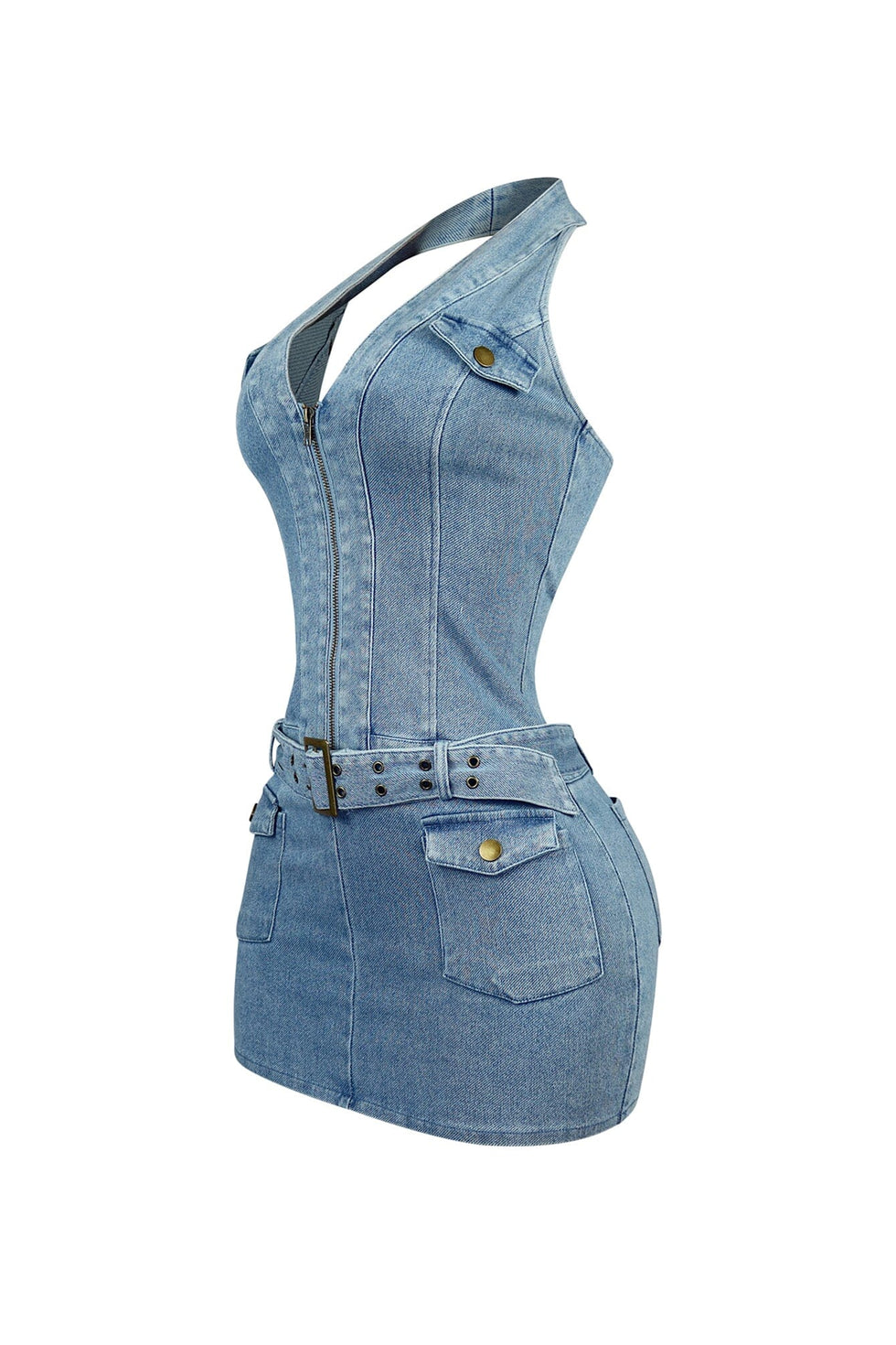 Alice Halter Denim Belt Mini Dress – EDGE