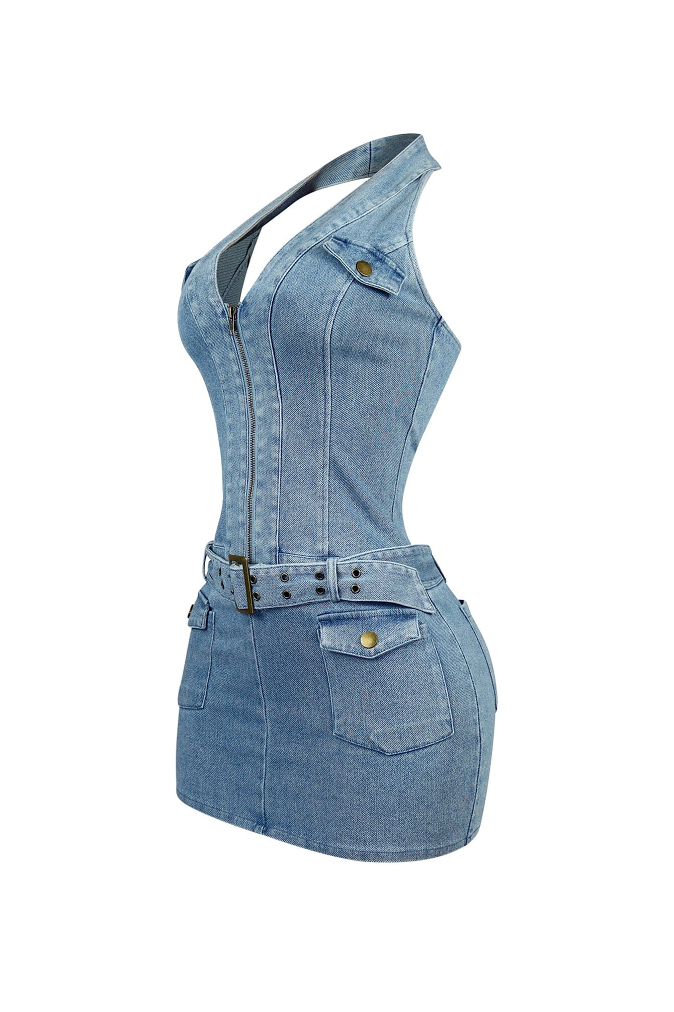 Alice Halter Denim Belt Mini Dress – EDGE