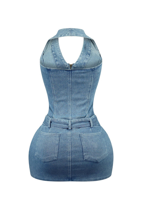 Alice Halter Denim Belt Mini Dress – EDGE