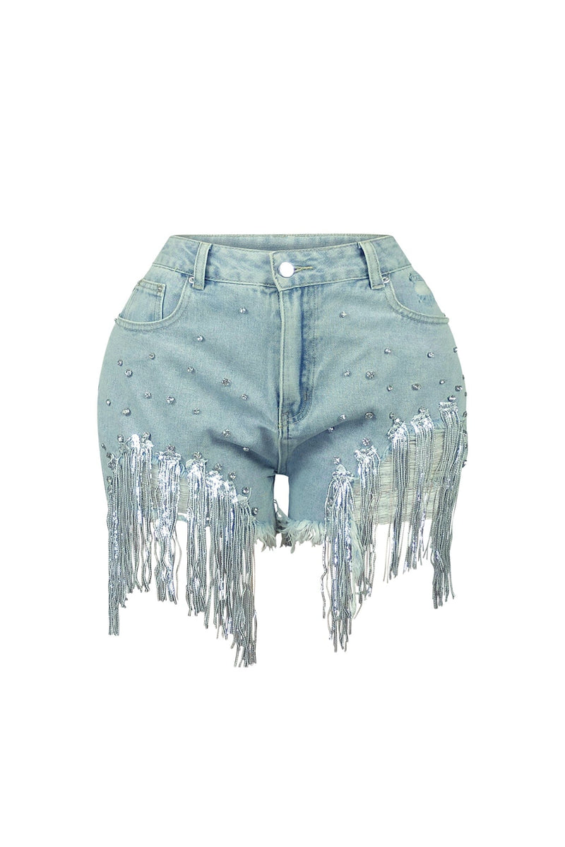 Sparkling Moments Rhinestone & Sequin Denim Shorts – EDGE