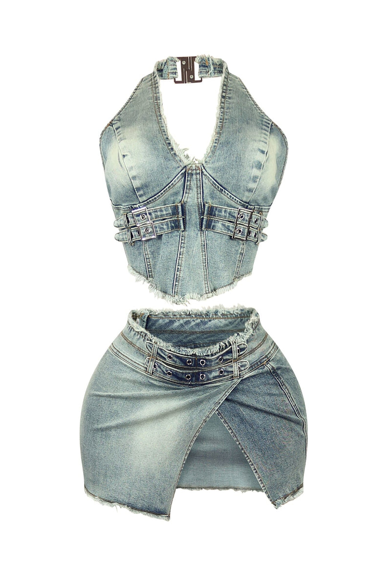 Harlem Denim Halter Top & Skirt SET – EDGE