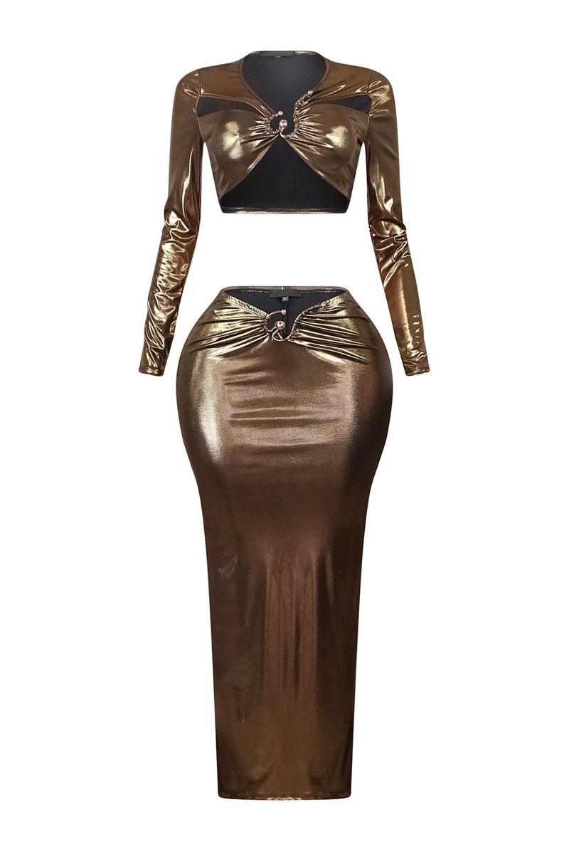 Shine On Me Metallic Foil Top & Skirt SET – EDGE