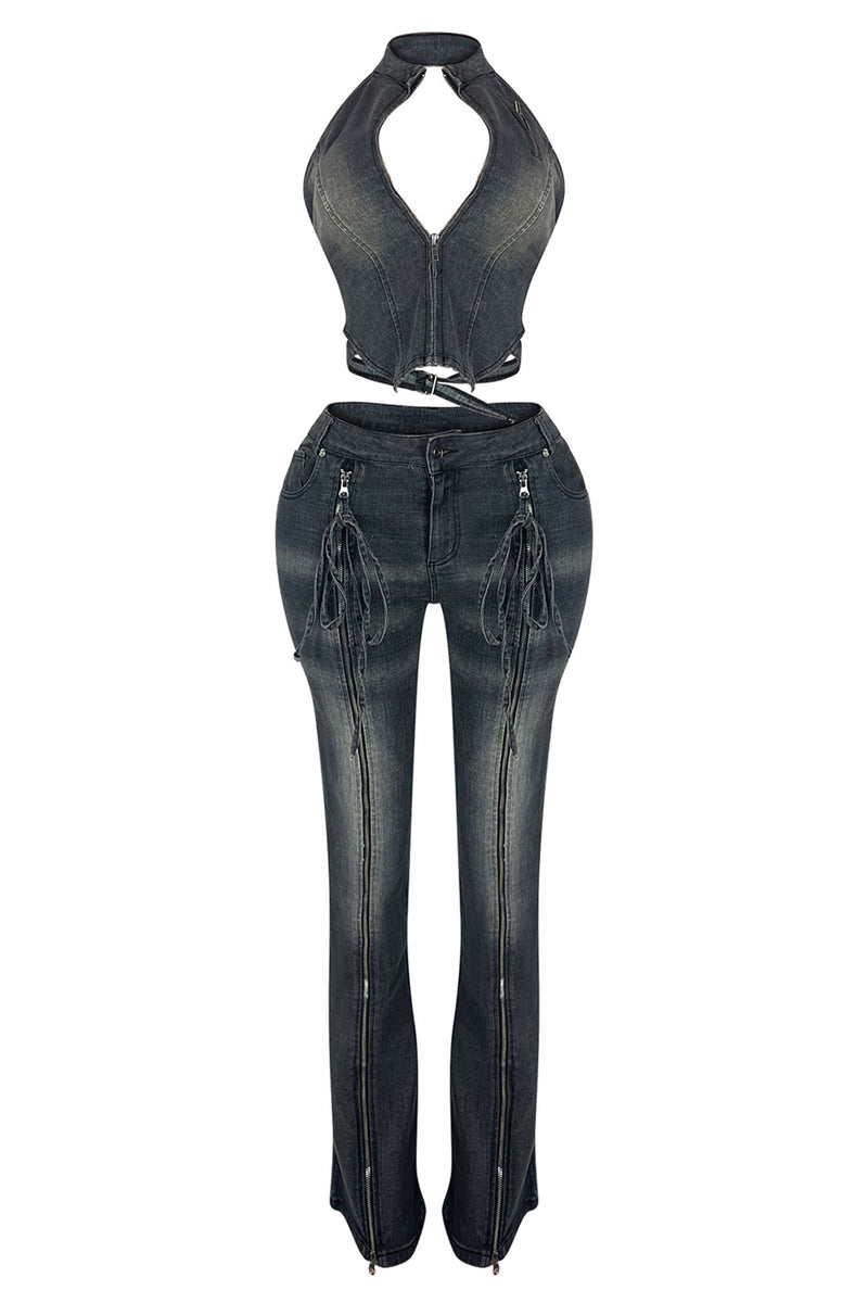 Free Fallin Vintage Denim Halter Top & Pants SET – EDGE