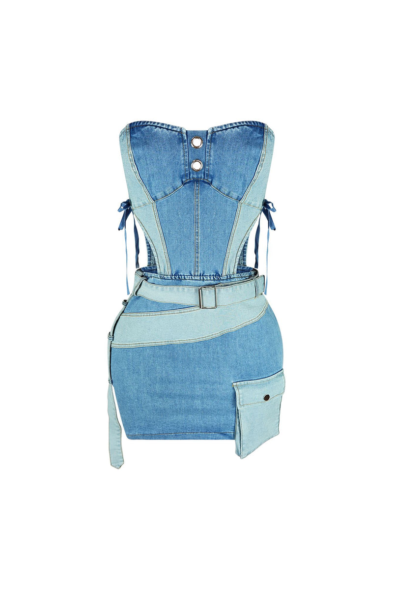 Tension Denim Color Block Strapless Dress – EDGE