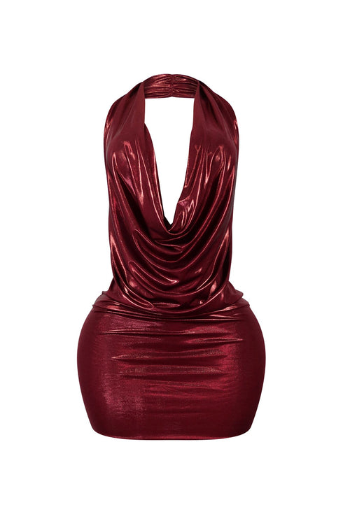 Talk Flirty Metallic Foil Halter Dress – EDGE