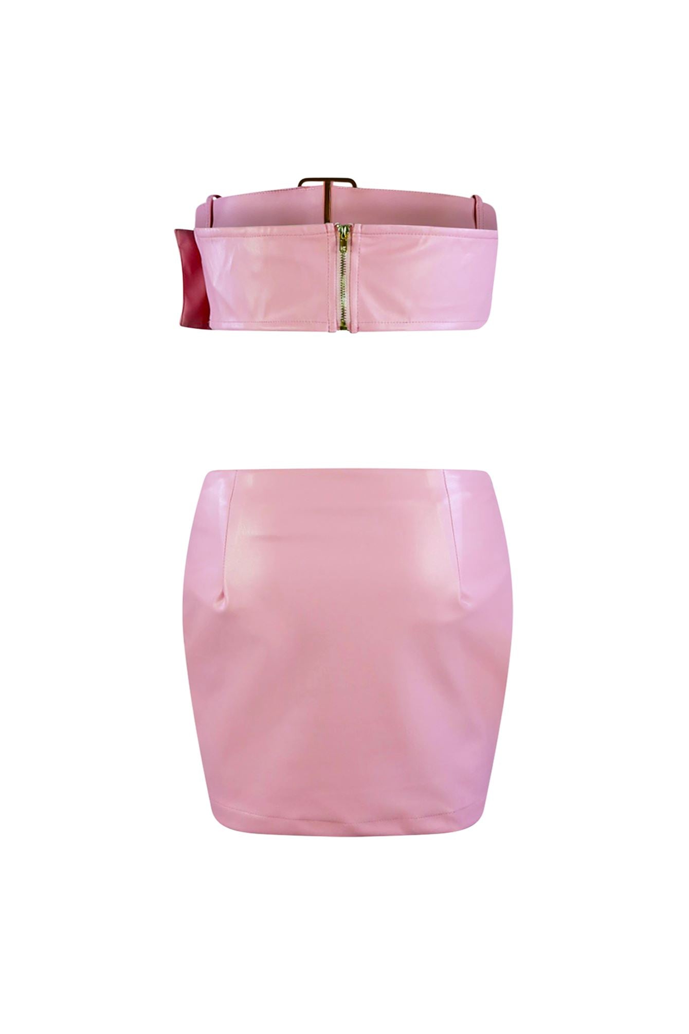 Angel Pink PU Belted Top & Skirt SET – EDGE