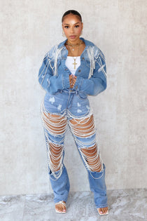 Janet Pearl & Rhinestone Distressed Jeans – EDGE