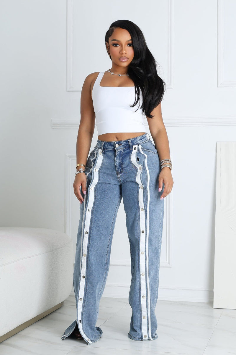 Retro Snap Button Denim Jeans with Stripes – EDGE