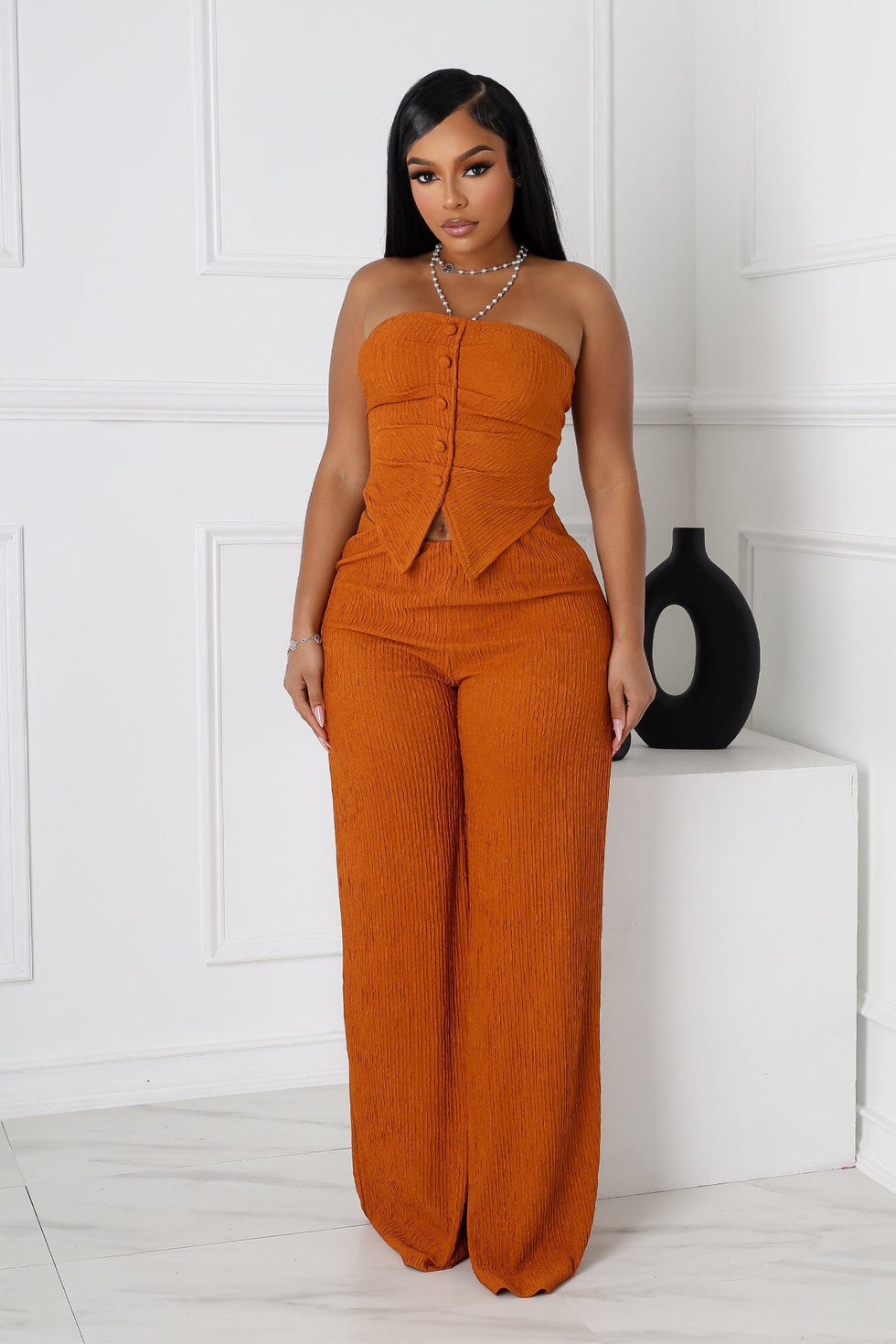 Imari Button Detail Tube Top & Pants SET – EDGE
