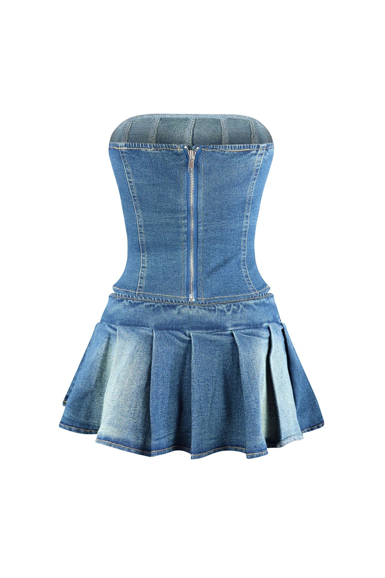 Muted Blue Denim Corset Top & Skirt SET – EDGE
