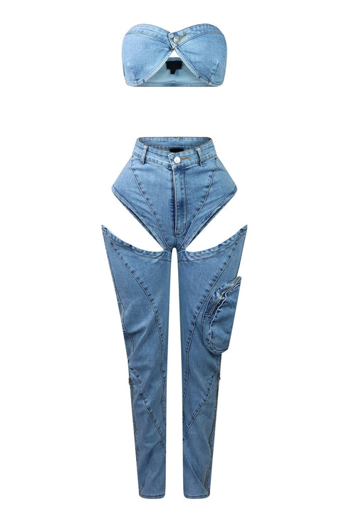 Boss Babe Denim Tube Top & Cut Out Pants SET – EDGE