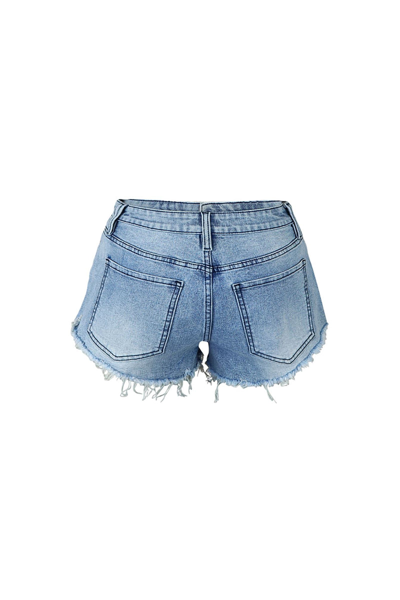 Cross Your Mind Patched Light Denim Shorts – EDGE